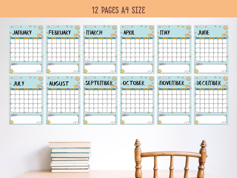 Editable Monthly Calendar 2026 | Canva Calendar Template A4 - Etsy Israel