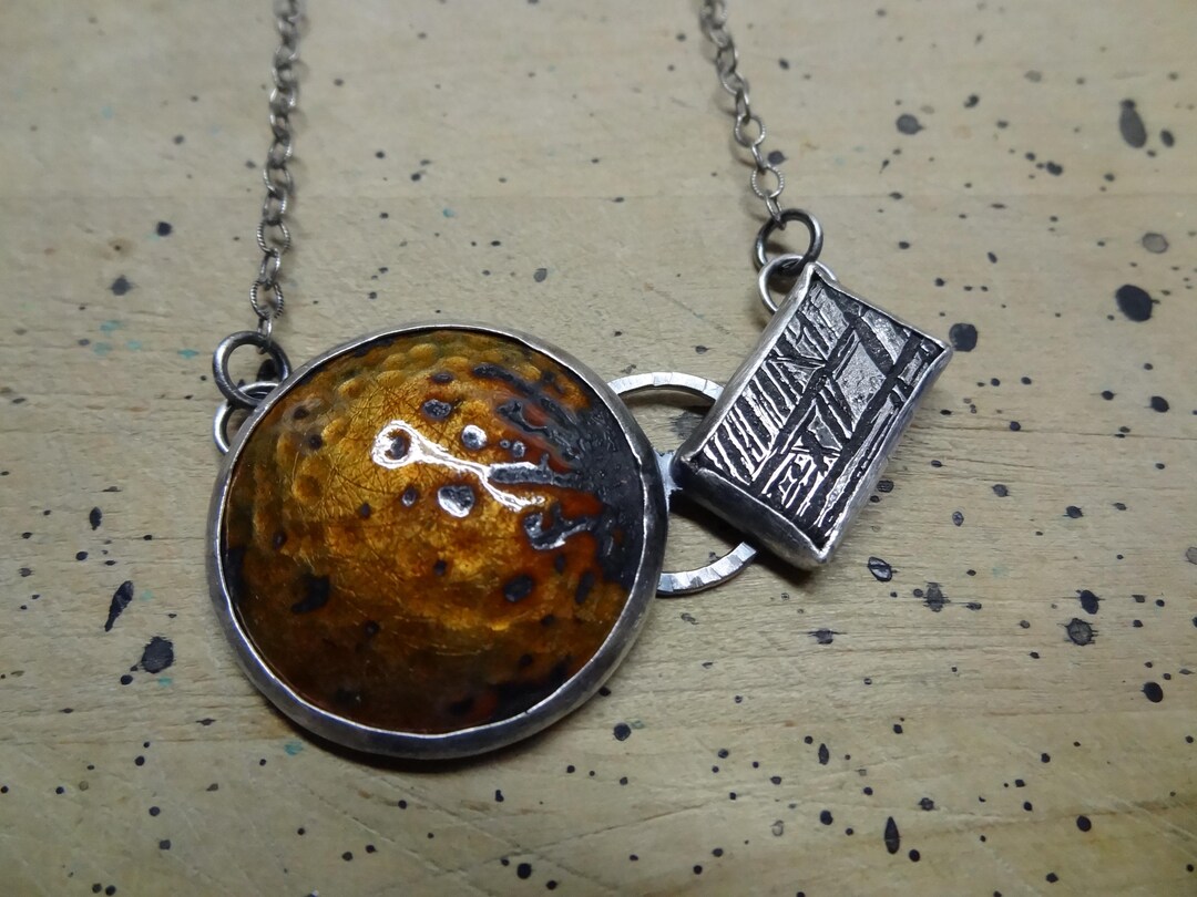 Aletai Meteorite Pendant, Sterling Silver Enameled Copper, Cosmic ...