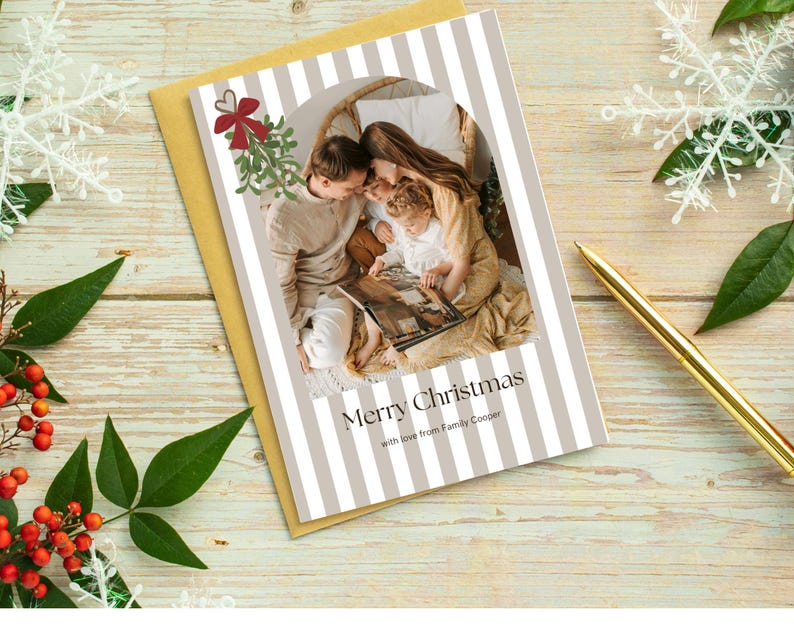 Christmas Family Card Canva Template Neutral Colours - Etsy