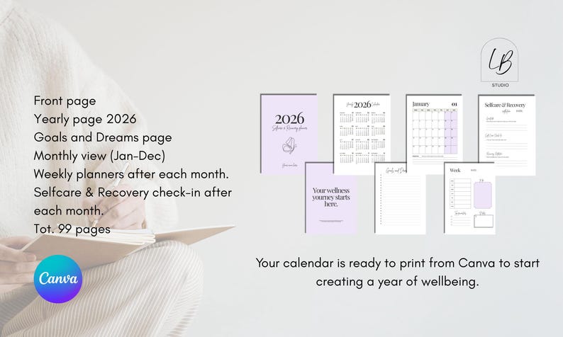 Printable 2026 Self-care & Recovery Calendar and Planner | 99 Pages ...