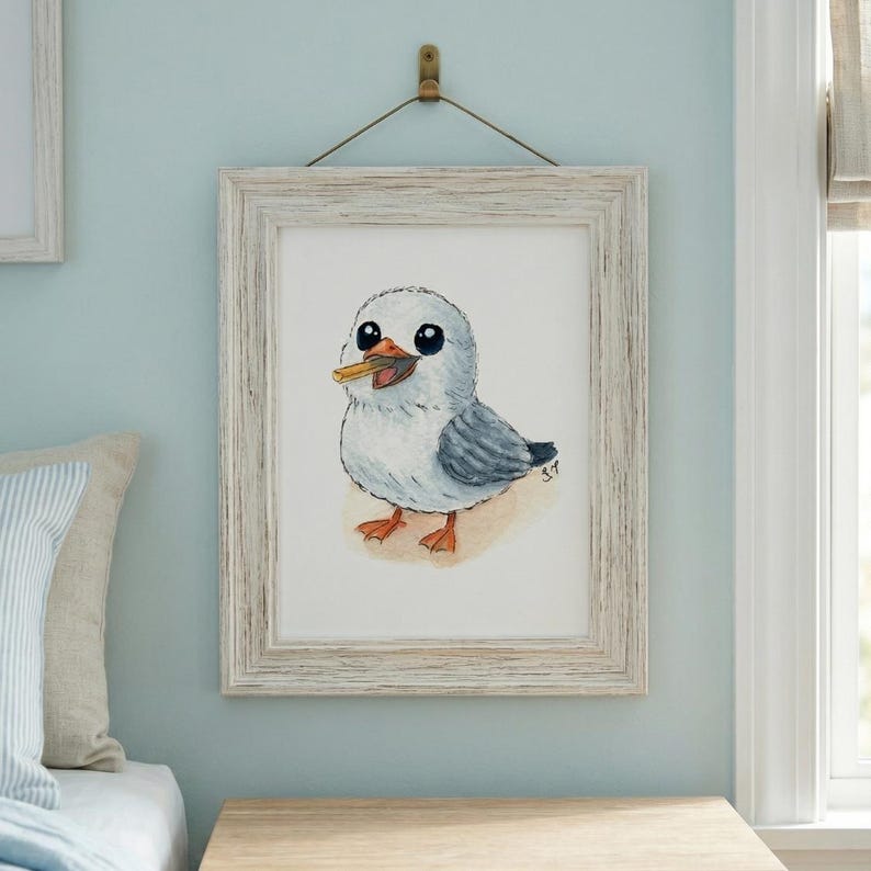 Seagull French Fry Watercolor Print, Coastal Nursery Wall Art ...
