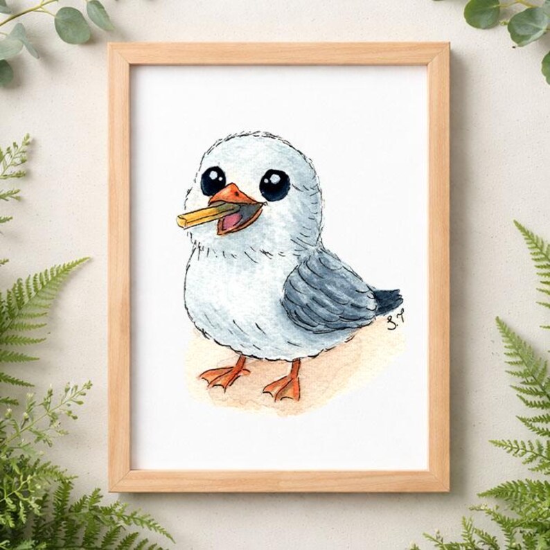 Seagull French Fry Watercolor Print, Coastal Nursery Wall Art ...