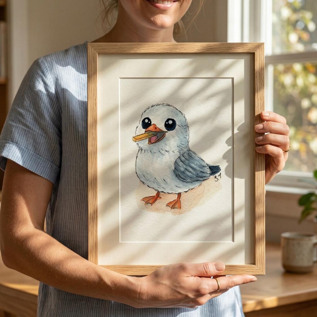 Seagull French Fry Watercolor Print, Coastal Nursery Wall Art ...