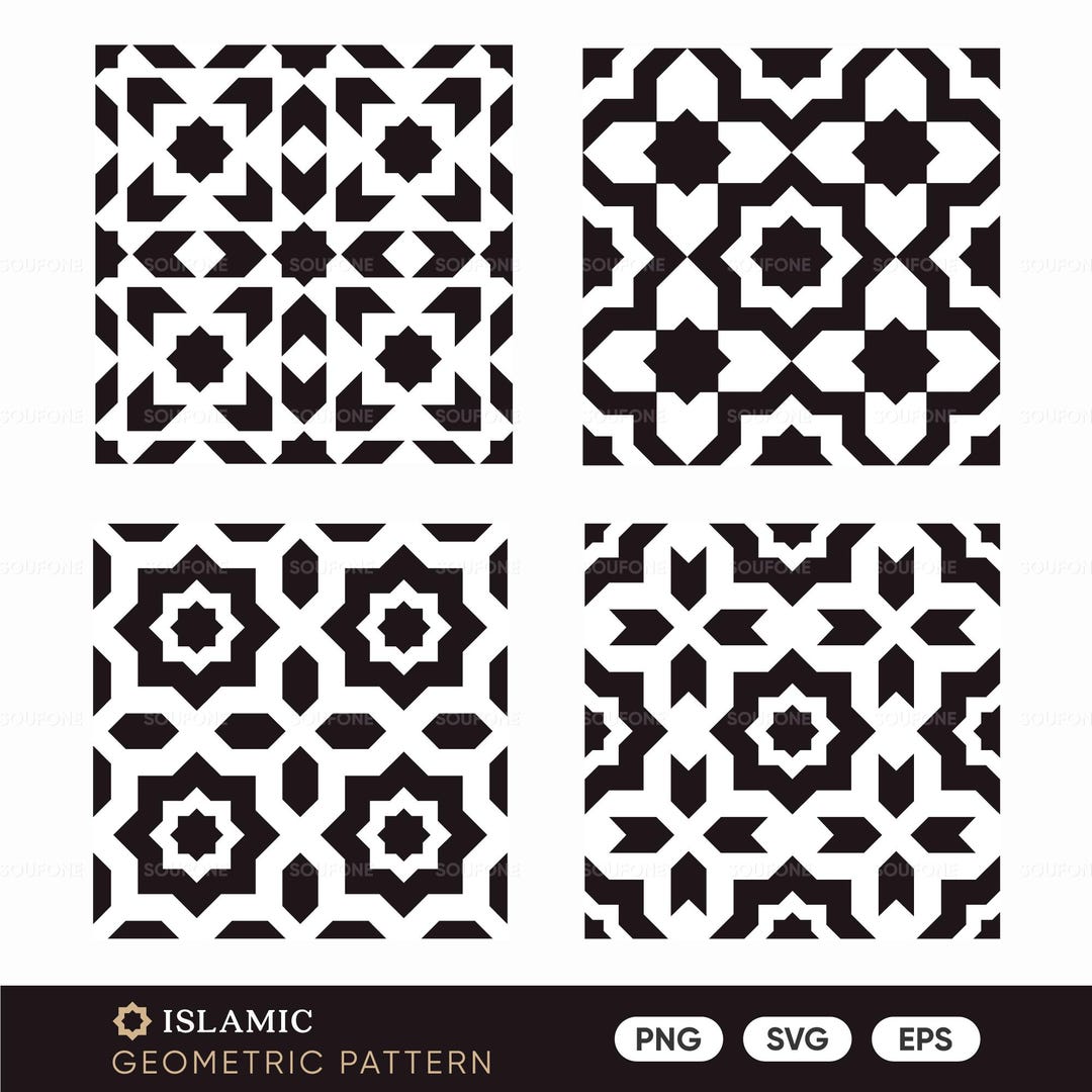 6 Arabic Moroccan Geometric Patterns Bundle, Seamless Vector SVG EPS ...