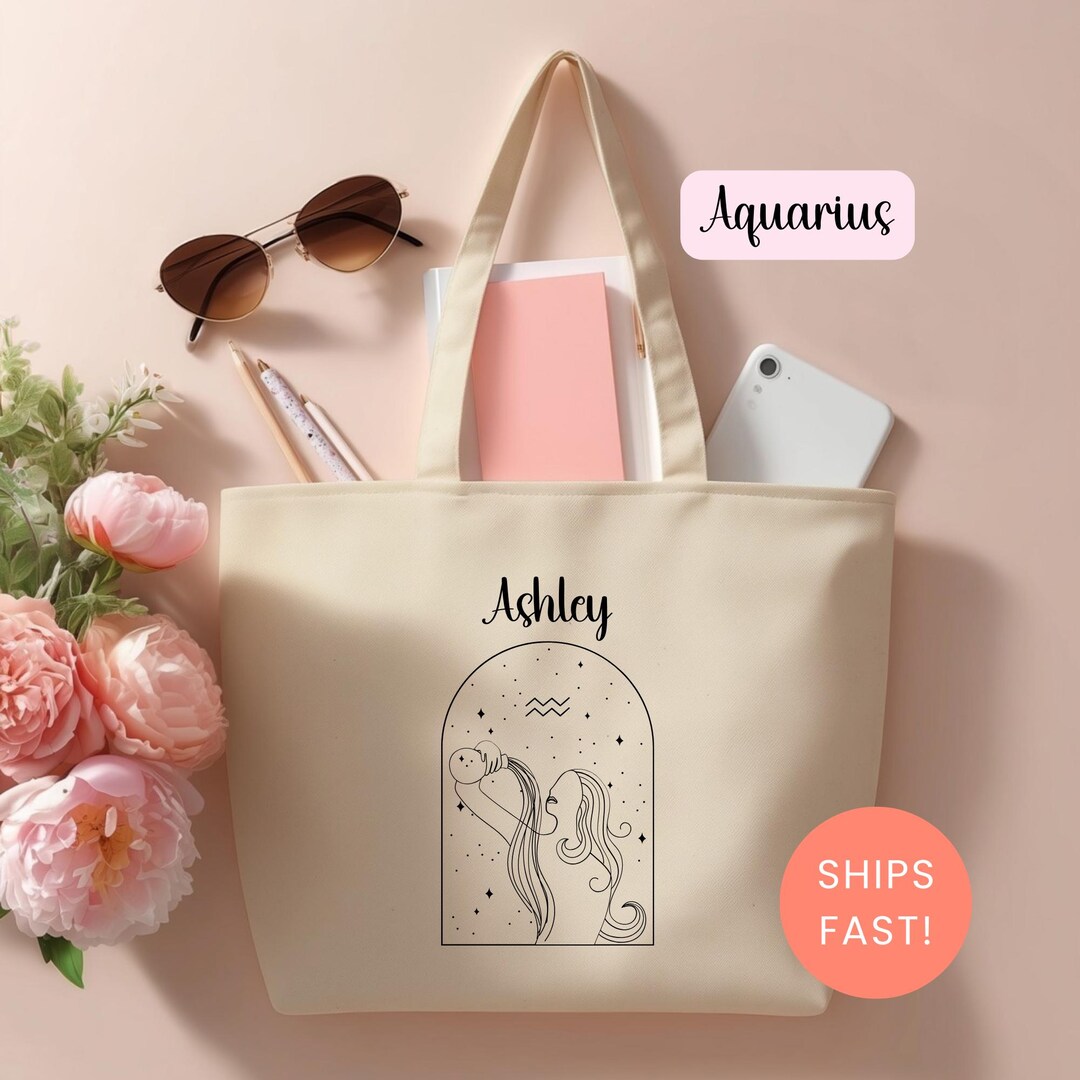 Personalized Zodiac Canvas Tote Bag – Minimalist Line Art, Zippered - Etsy