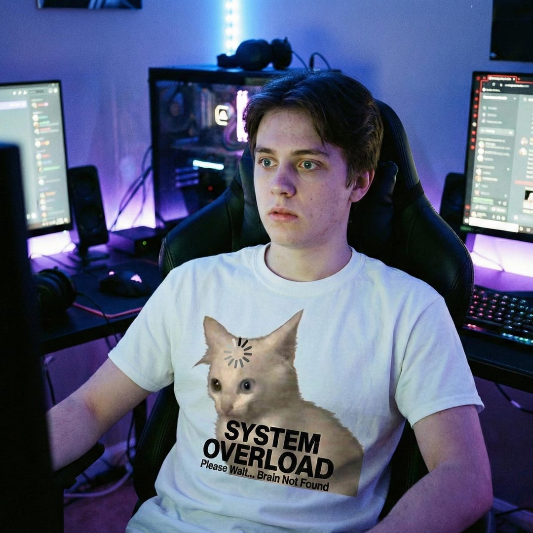 System Overload Cat Shirt Retro Programmer Gift Tech Humor Comfort ...