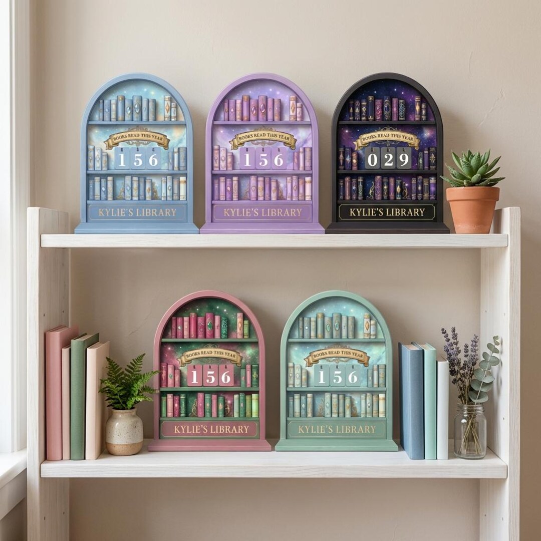 Personalized Wooden Bookshelf Tracker, Reading Goal Counter, Book Lover ...