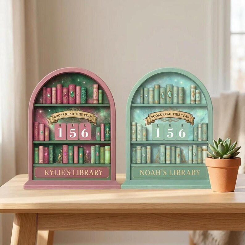 Personalized Wooden Bookshelf Tracker, Reading Goal Counter, Book Lover ...
