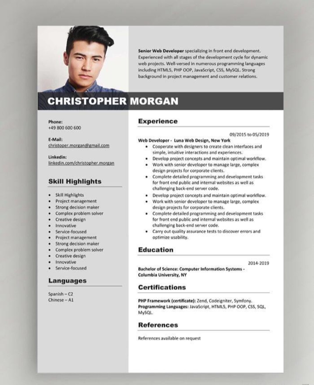 Modern Professional CV Template – Clean & Minimal Resume Design ...