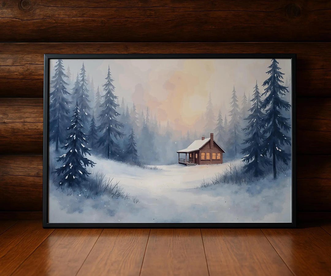 Winter Cabin Watercolor Style – Printable Wall Art | Rustic Winter ...