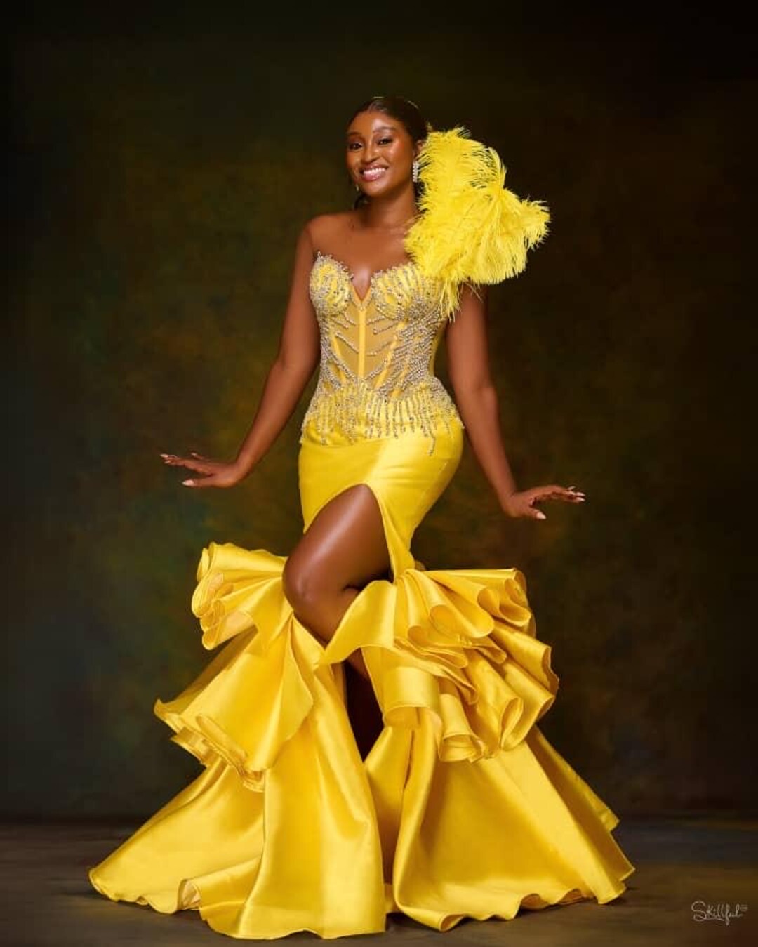 Luxurious Prom Structured Sleeves Handmade Beaded Corset Mermaid Gown ...