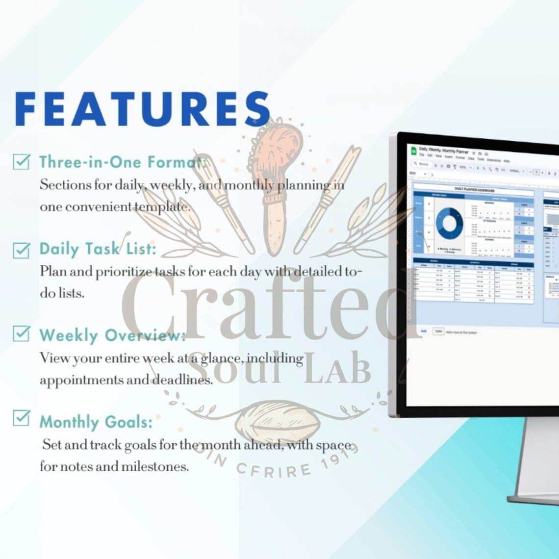 Daily Weekly Monthly Planner Excel Template, Editable Productivity ...
