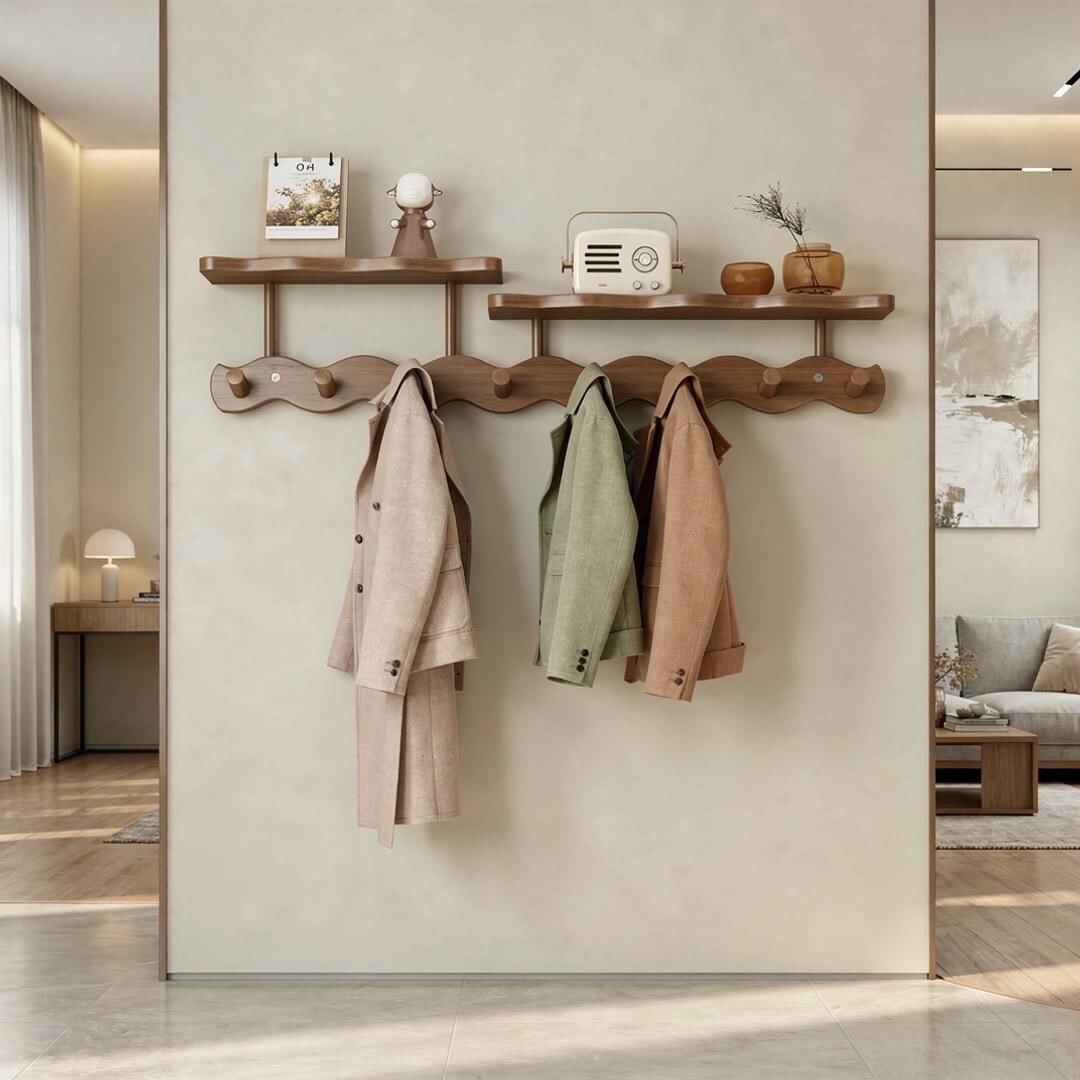Multifunctional Wall Coat Rack With Shelf – Wooden Entryway Organizer ...
