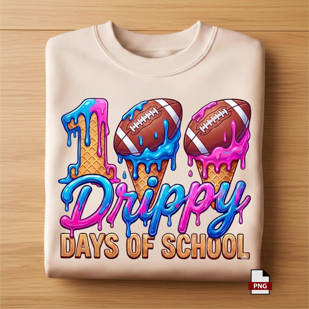 100 Days of School Football PNG – Drippy Ice Cream Design (digital ...