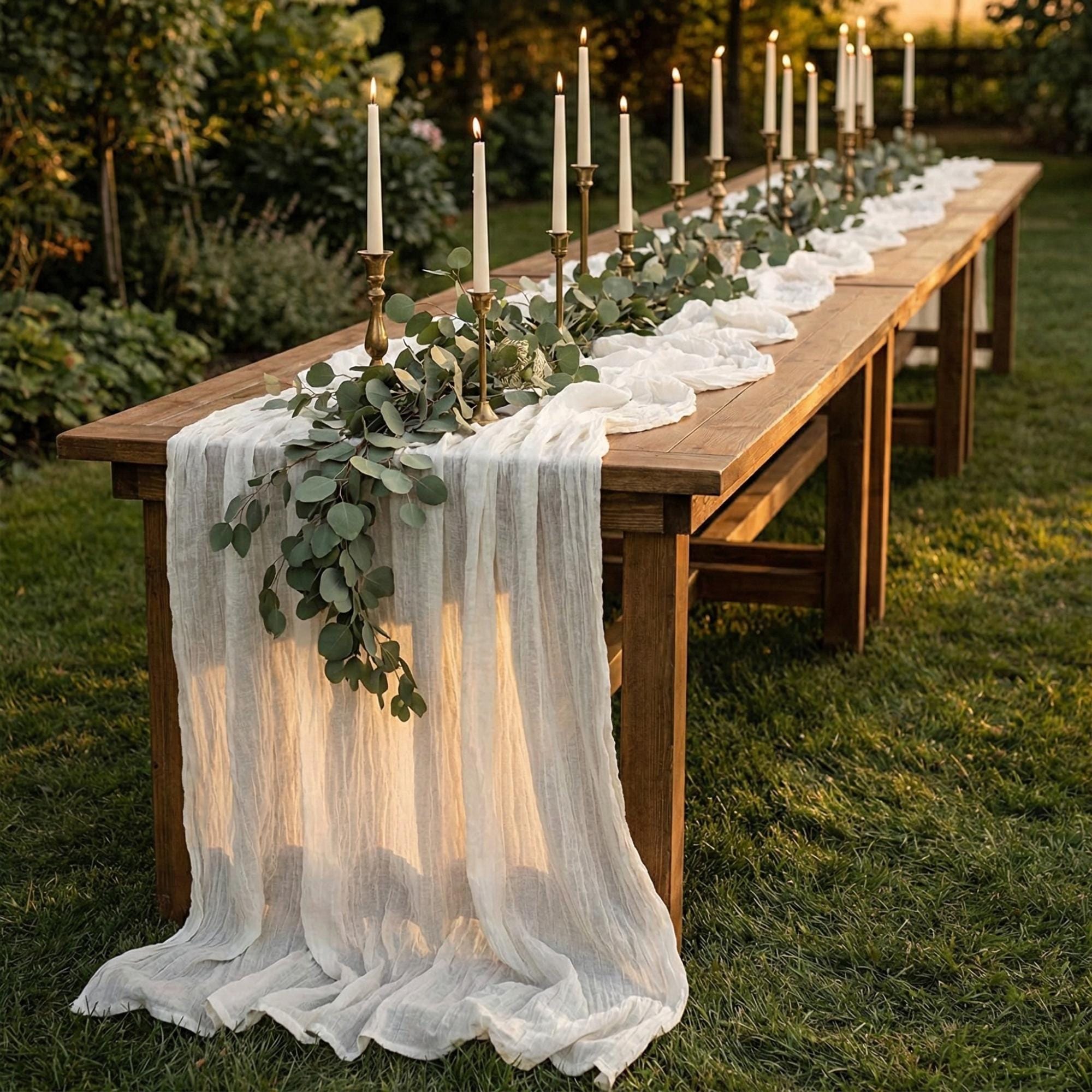 Boho Cheesecloth Wedding Table Runner, Beige Gauze Draping Fabric ...