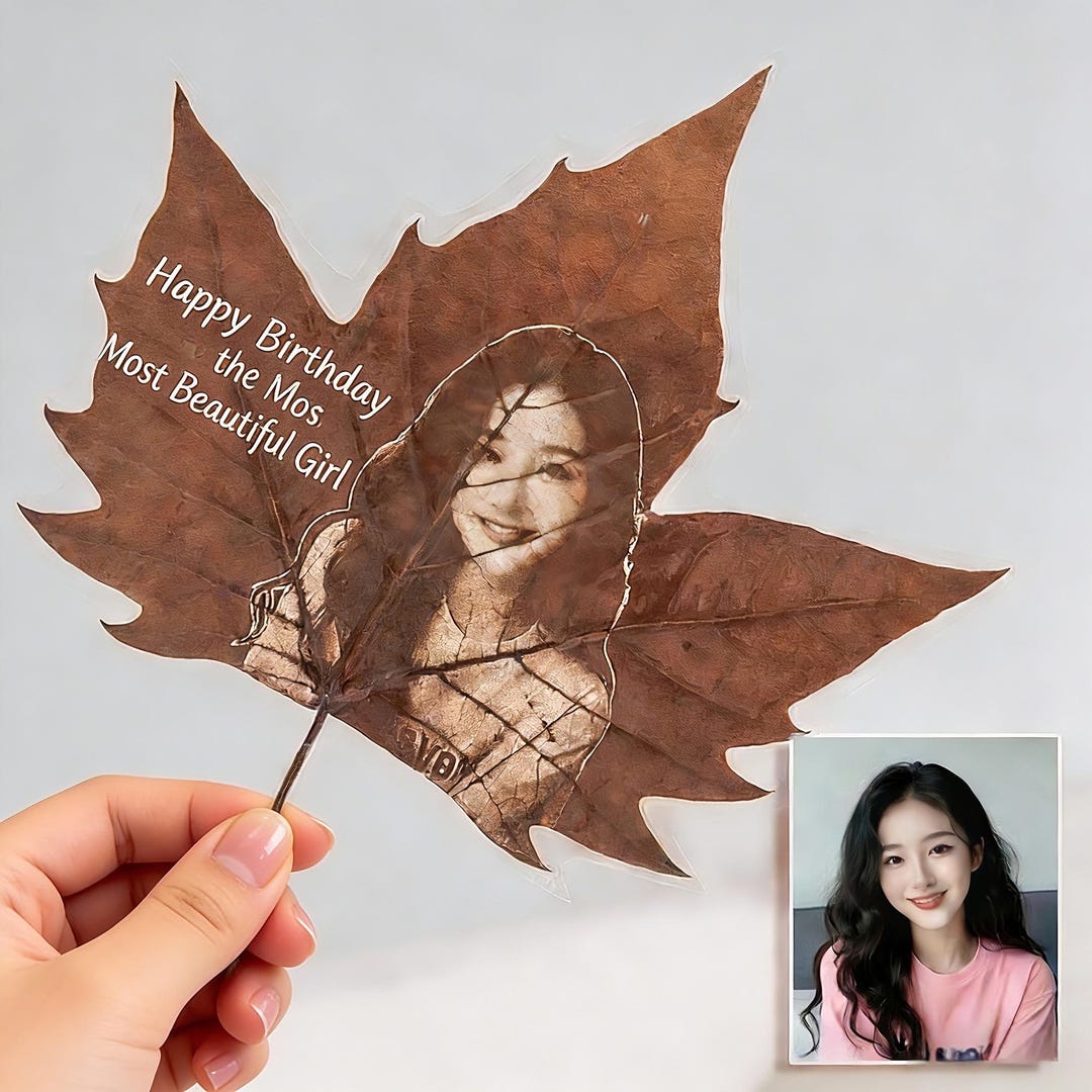 Personalized Sycamore Leaf Carving With Photo & Text - Custom Valentine ...