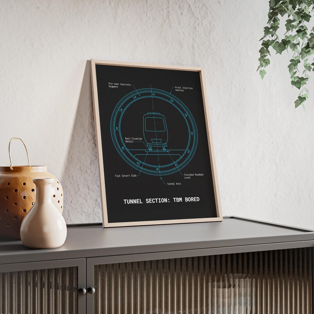 Tunnel Boring Machine Blueprint Poster With Wooden Frame | Engineering ...