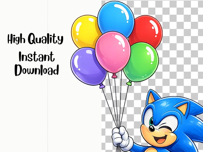 Sonic Birthday PNG Clipart Bundle, Kids Party Decorations (digital ...