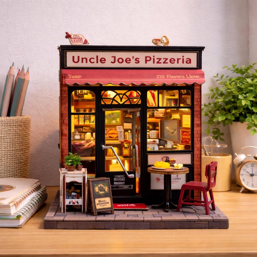 Handmade Miniature Pizza Shop Kit | Book Nook Dollhouse Pizzeria | LED ...