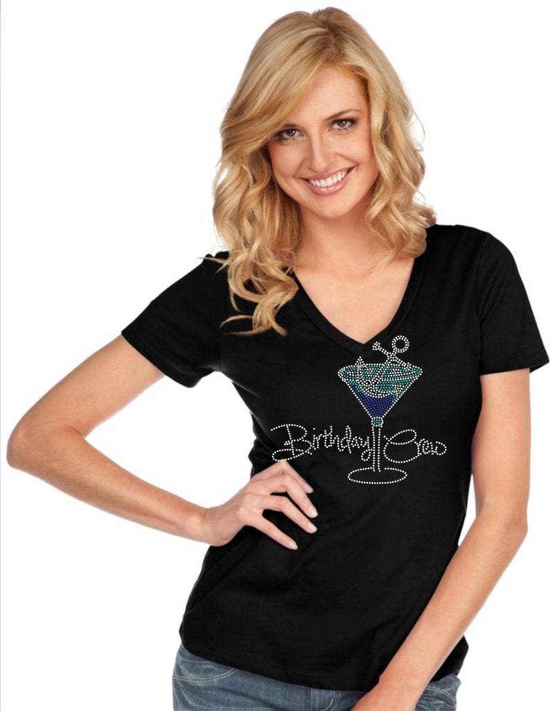 Birthday Crew With Martini Glass Custom Bling Rhinestone Shirt Etsy