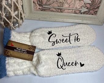 Fuzzy Personalized Sweet 16 Socks Birthday Socks 16th | Etsy