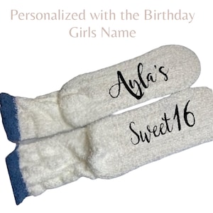 Fuzzy Personalized Sweet 16 Socks | Birthday Socks | 16th Birthday Gift ...