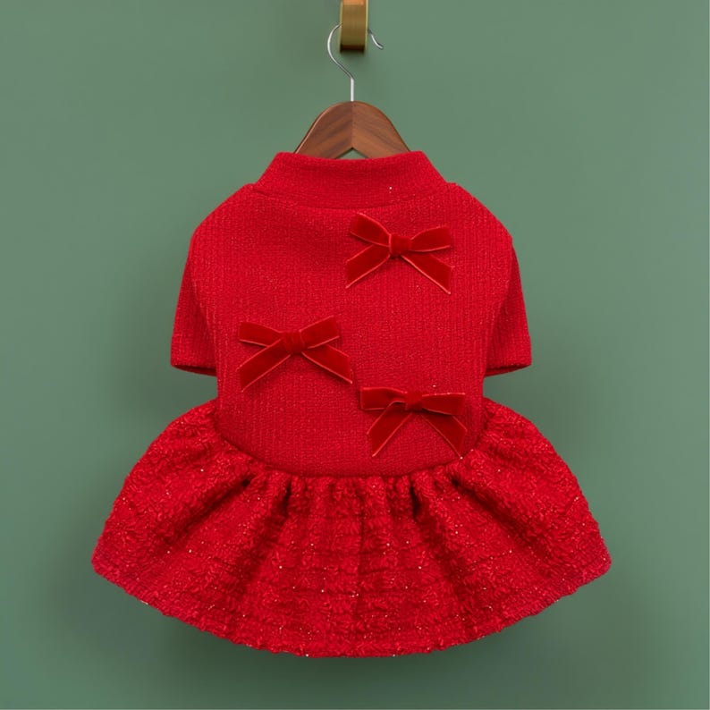 Red Knit Holiday Pet Dress – Elegant Outfit With Pearl Necklace - Etsy