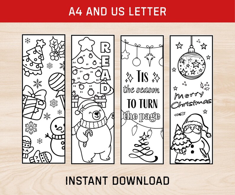 12 Christmas Coloring Bookmarks - Printable Holiday Bookmarks for Kids ...
