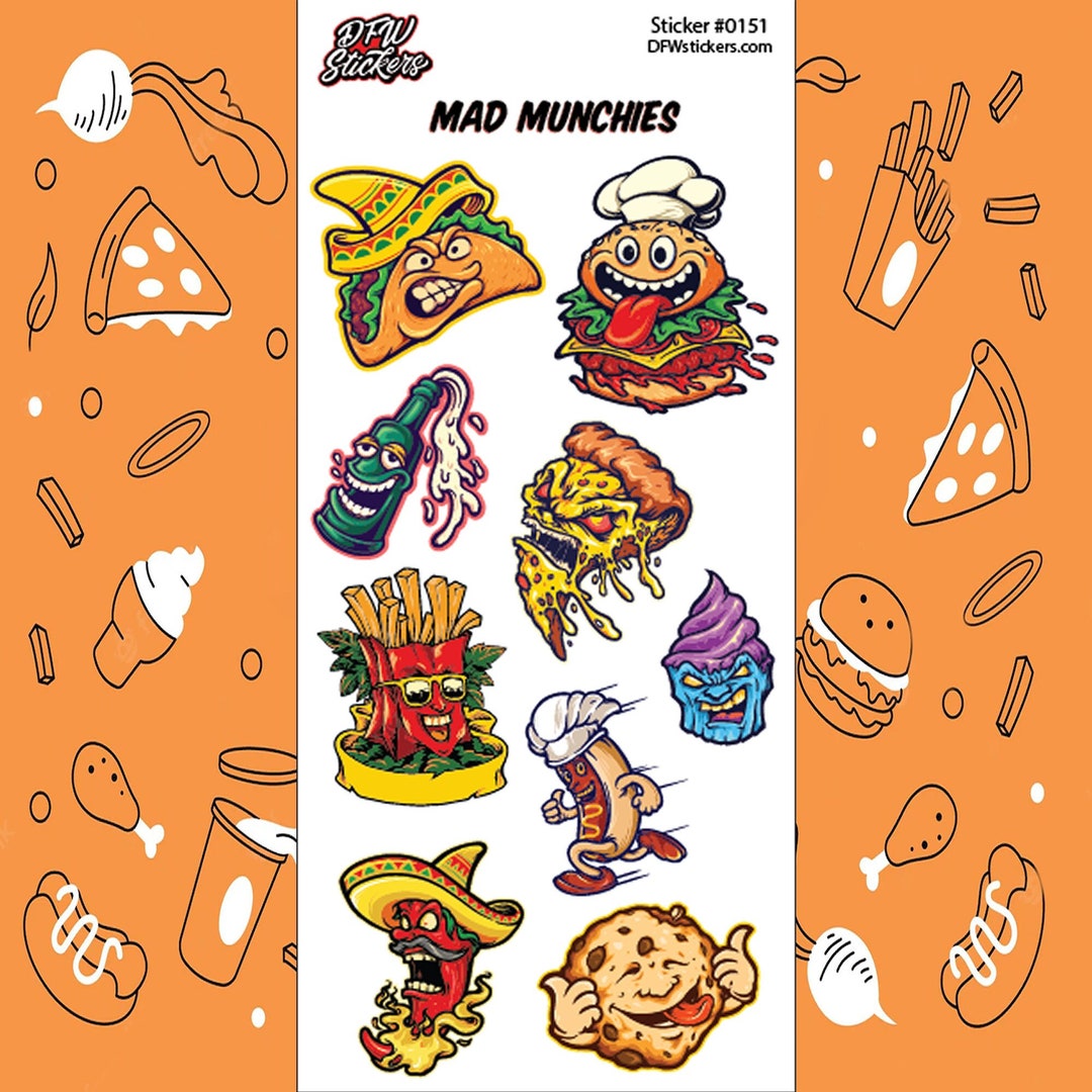 Mad Munchies Sticker Pack qty 9 Cool Stickers for Food Lovers Assorted ...