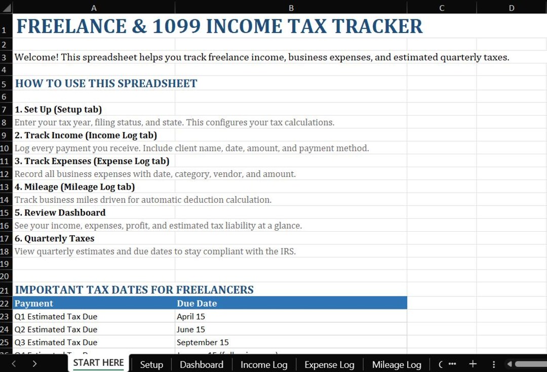 Freelance Tax Tracker Spreadsheet: 1099 Income and Expense Log (excel ...