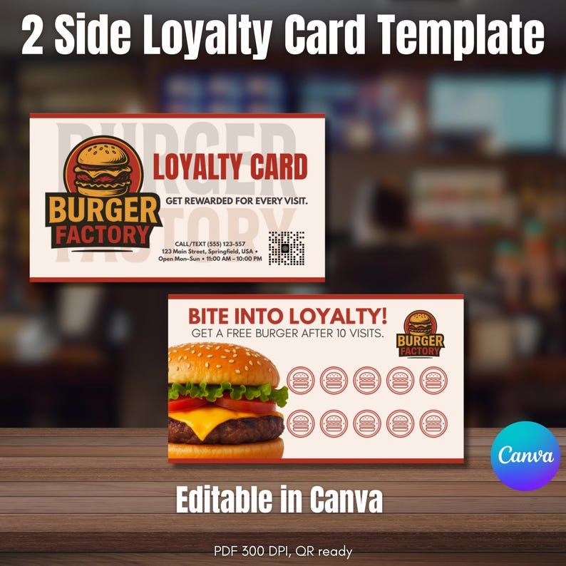 Restaurant Loyalty Card Template | Editable Canva Rewards & Punch ...