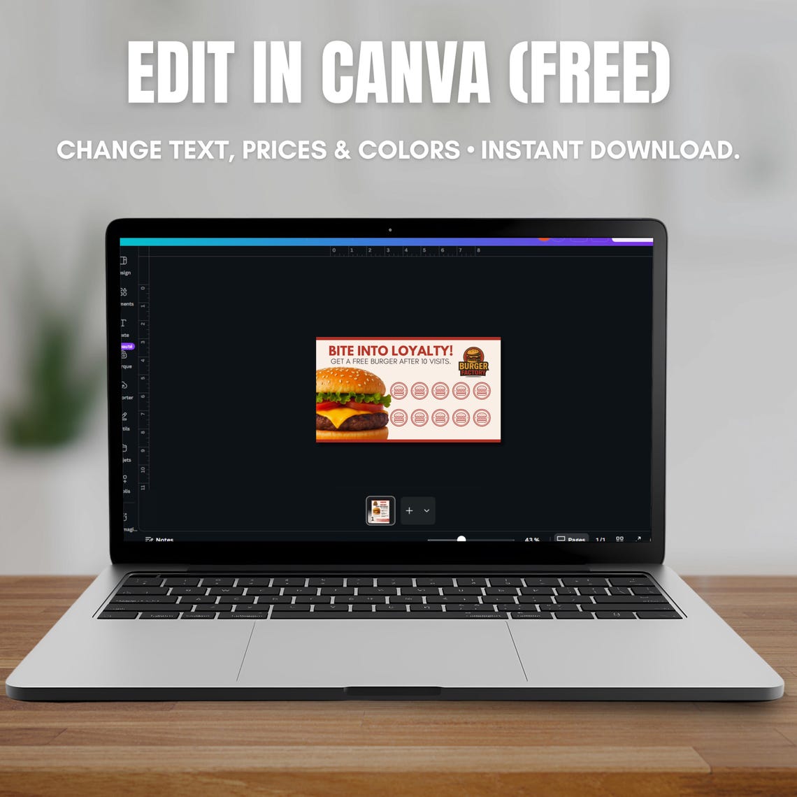 Restaurant Loyalty Card Template | Editable Canva Rewards & Punch ...