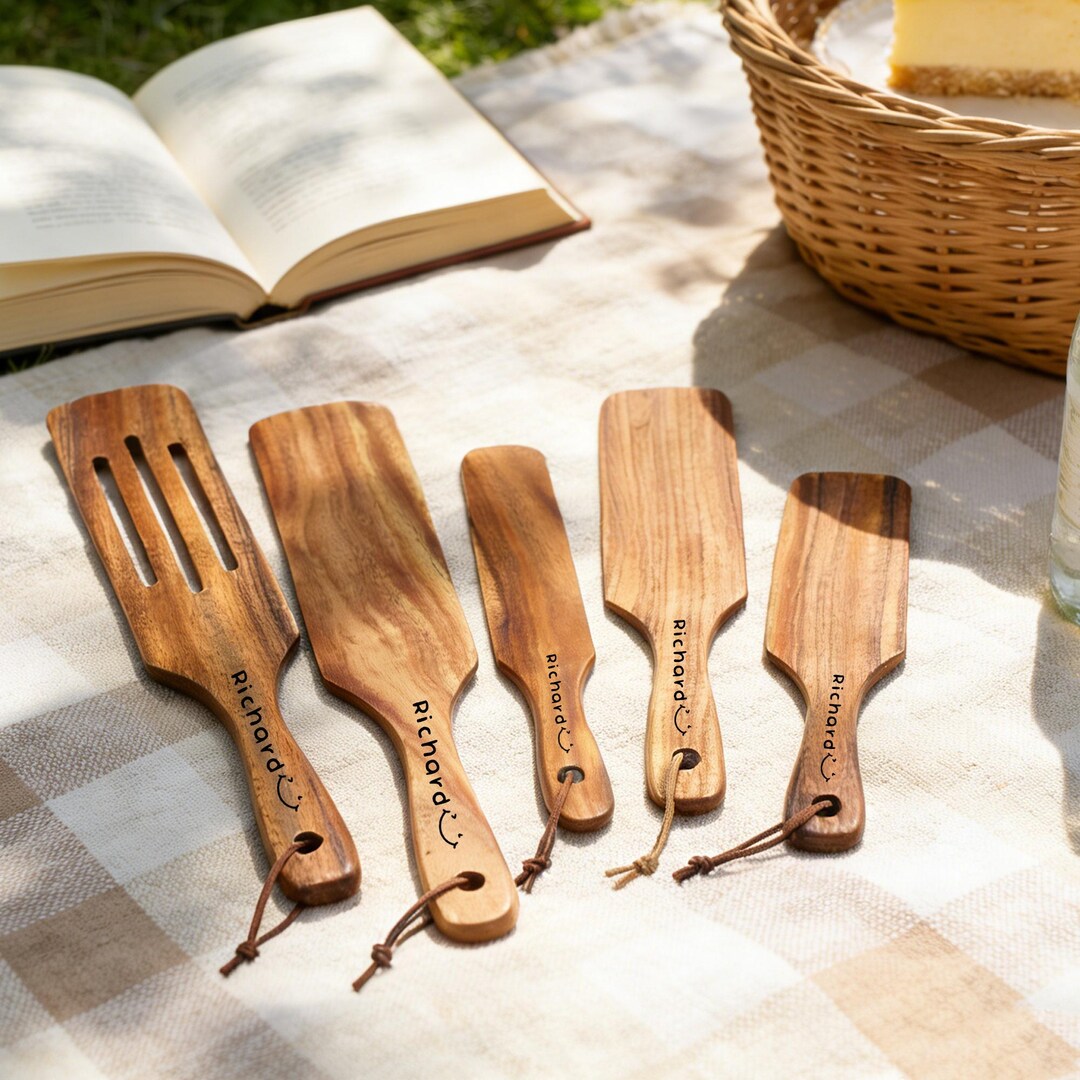 Teak Wood Spatula Set Wooden Cooking Turner Personalized Handle ...