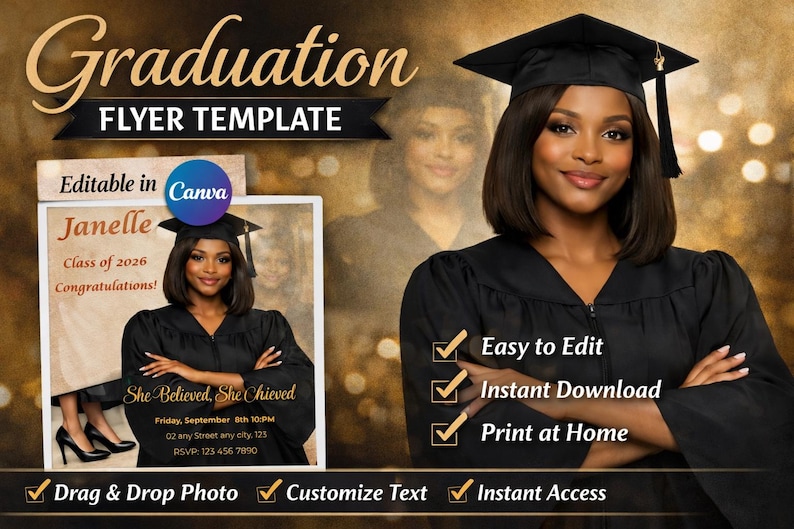 Editable Graduation Flyer Template: Class of 2026 Invitation (digital ...