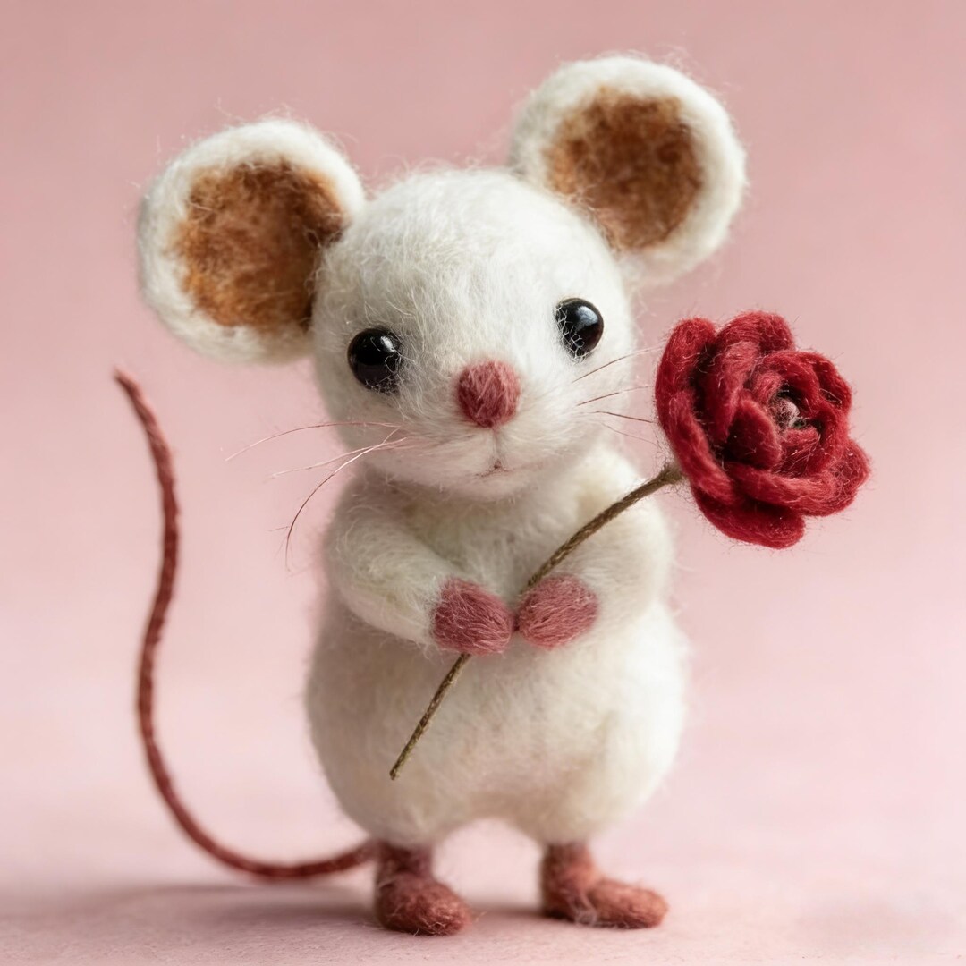 Needle Felted Mouse With Red Rose | Valentine Gift, Romantic Decor ...