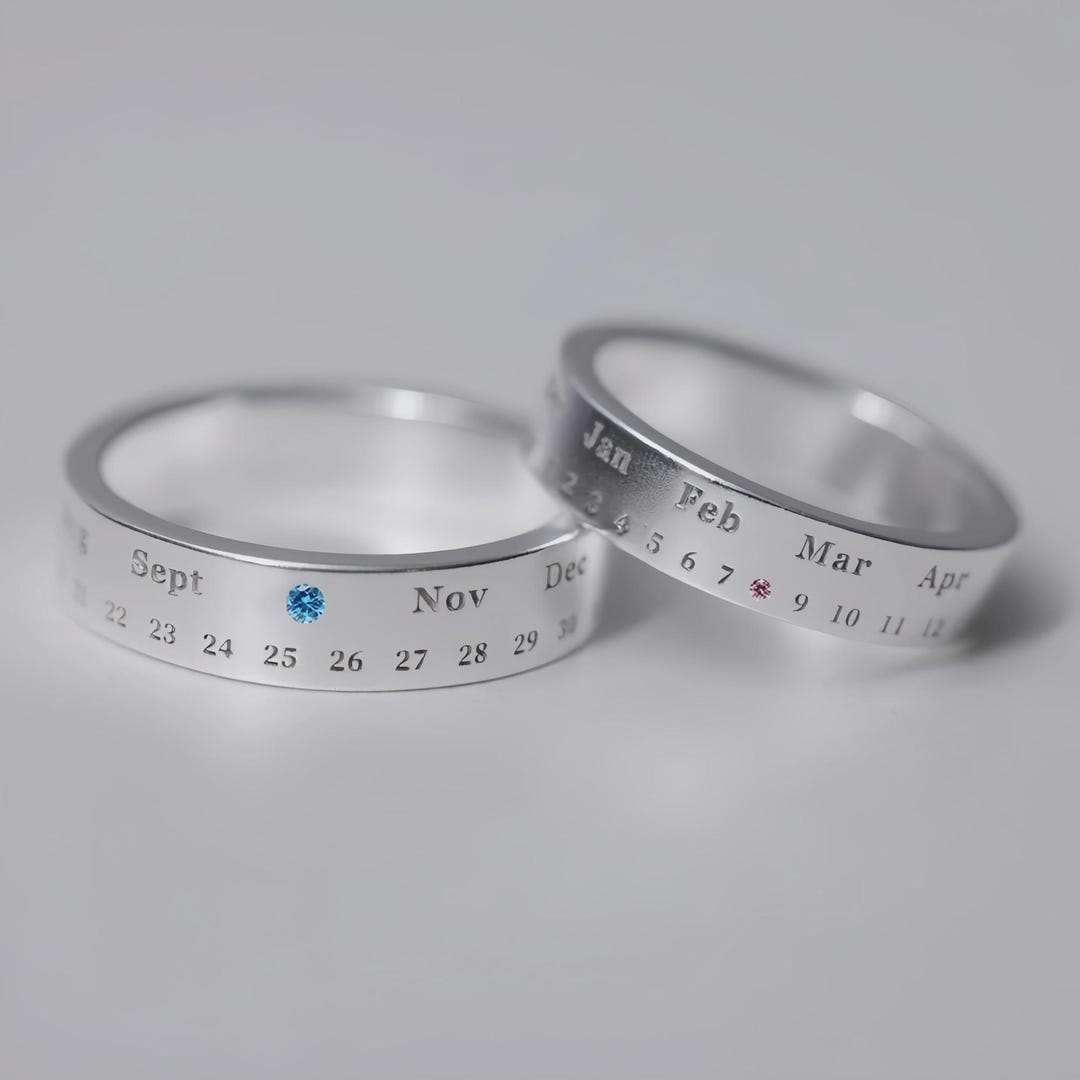 Personalized Commemorative Couple Rings His and Her Date Map Ring Set ...