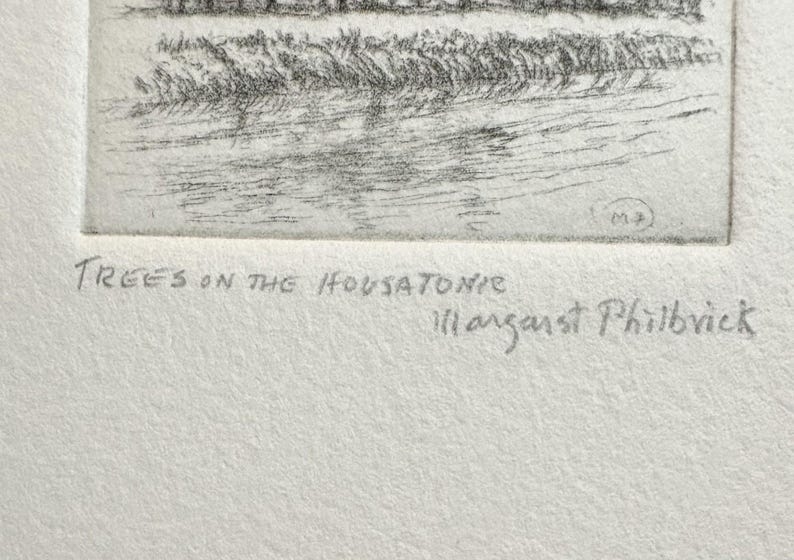 Original Etching by Margaret Philbrick, "trees on the Housatonic River ...