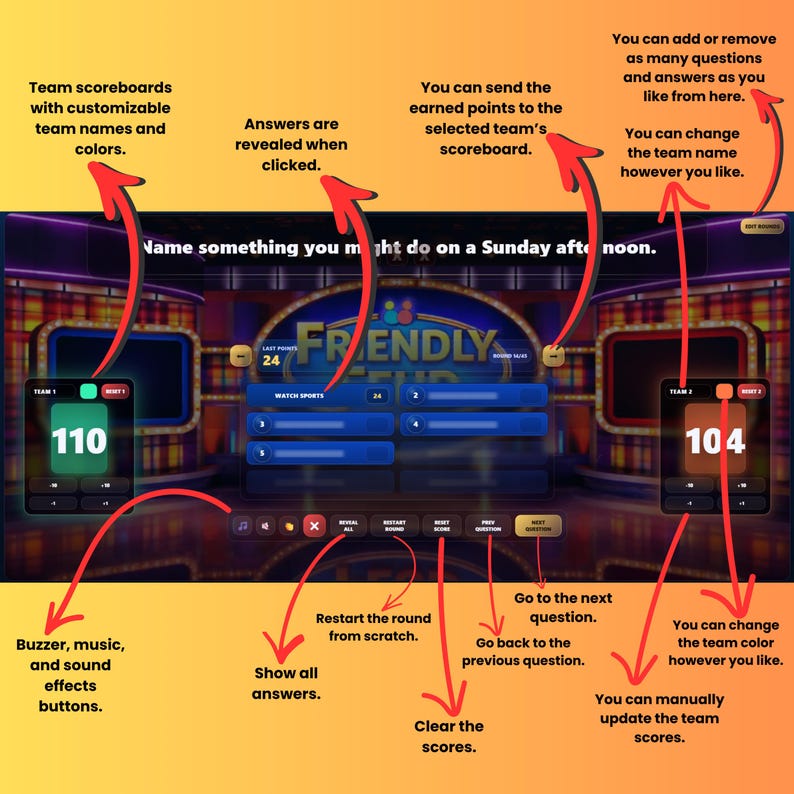 Editable Friendly Feud Party Game, Friendly Feud Trivia Quiz, No ...