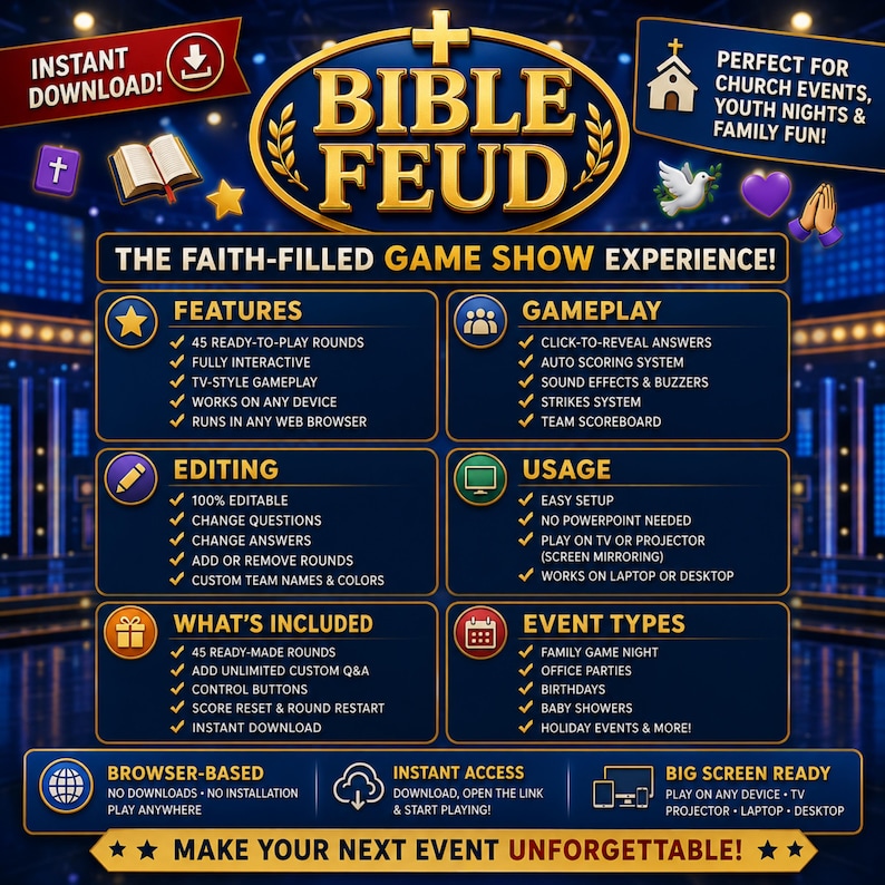 Editable Bible Feud Church Game, Christian Family Feud Trivia, Browser ...