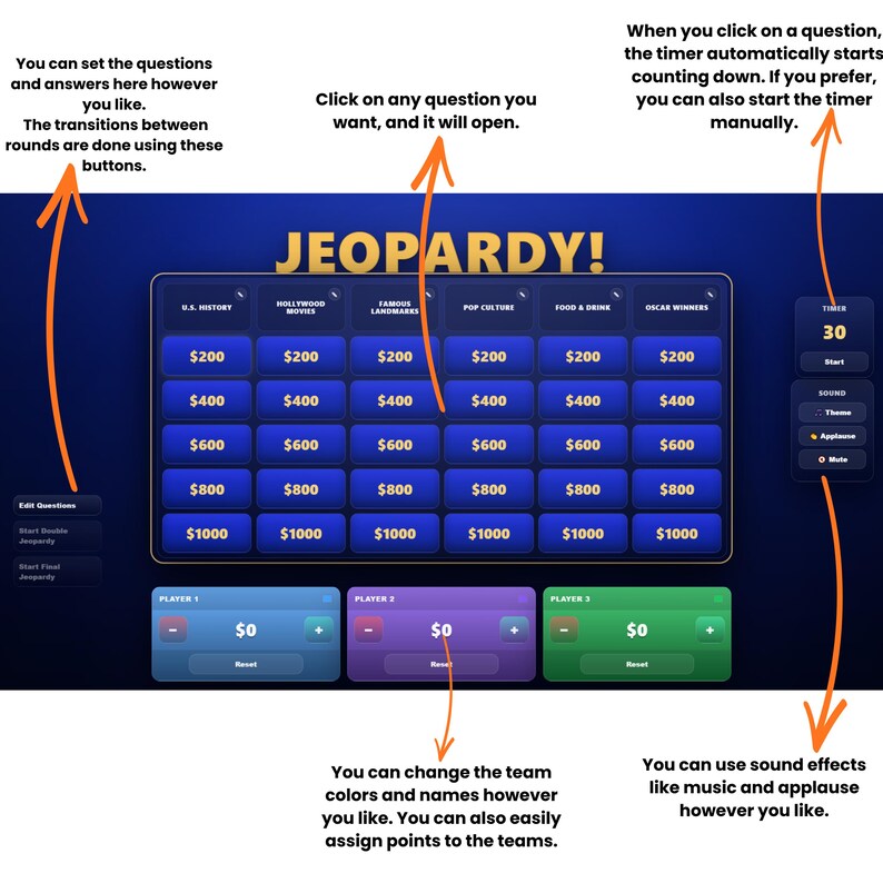 Interactive Jeopardy Game Template | Browser Based Trivia Game | Party ...