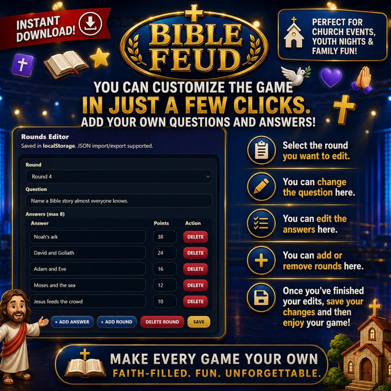Editable Bible Feud Church Game, Christian Family Feud Trivia, Browser ...