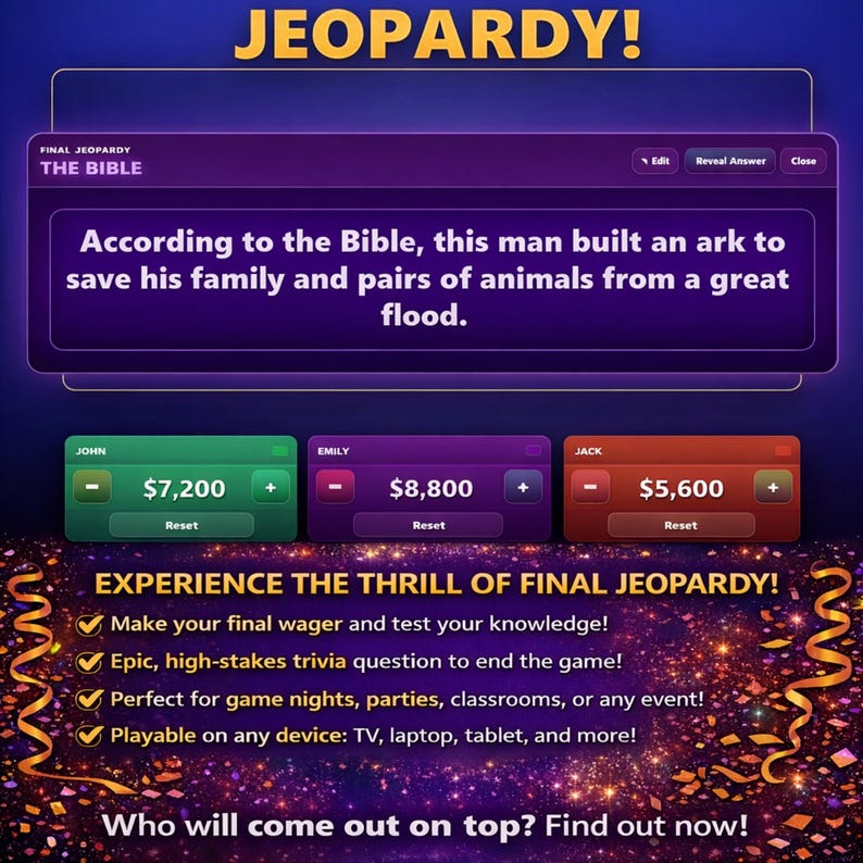 Interactive Jeopardy Game Template | Browser Based Trivia Game | Party ...