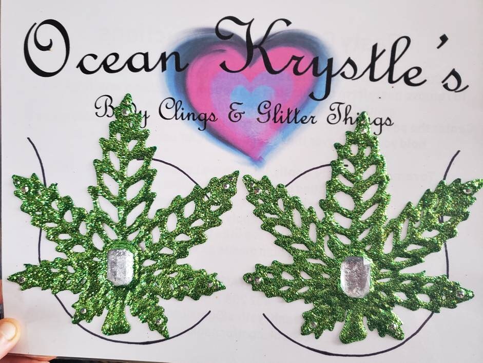 Cannabis Pot Weed Leaf Glitter Pasties Nipple Covers Body Clings ...