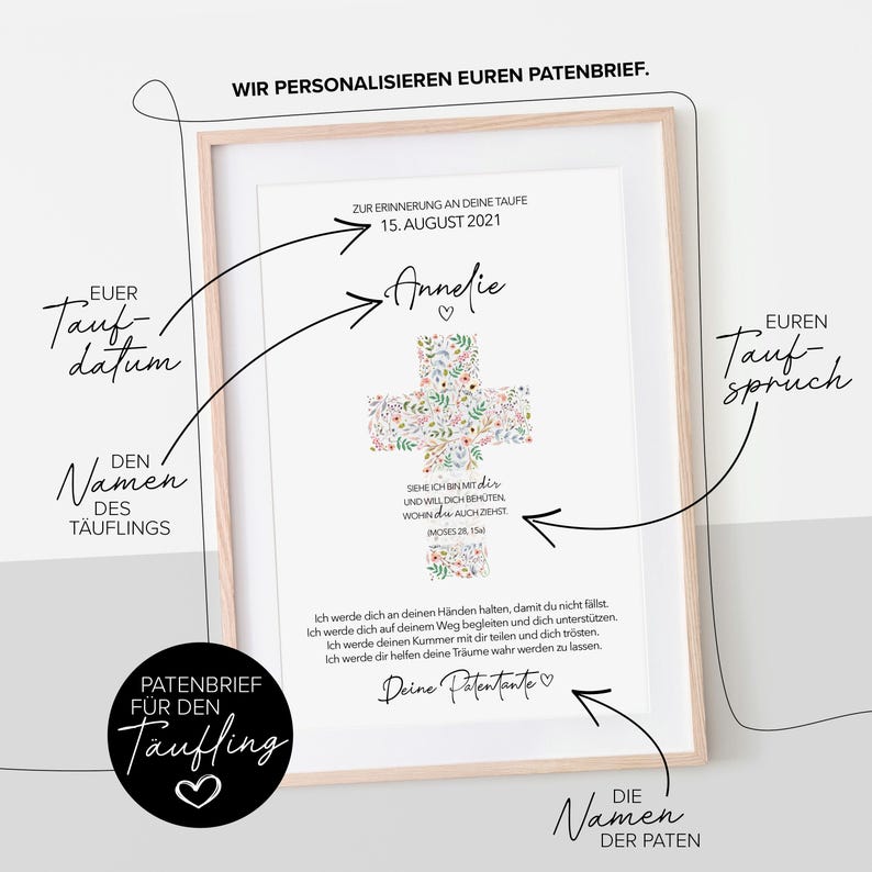 Baptism Certificate With Floral Cross | Personalized Godparent ...
