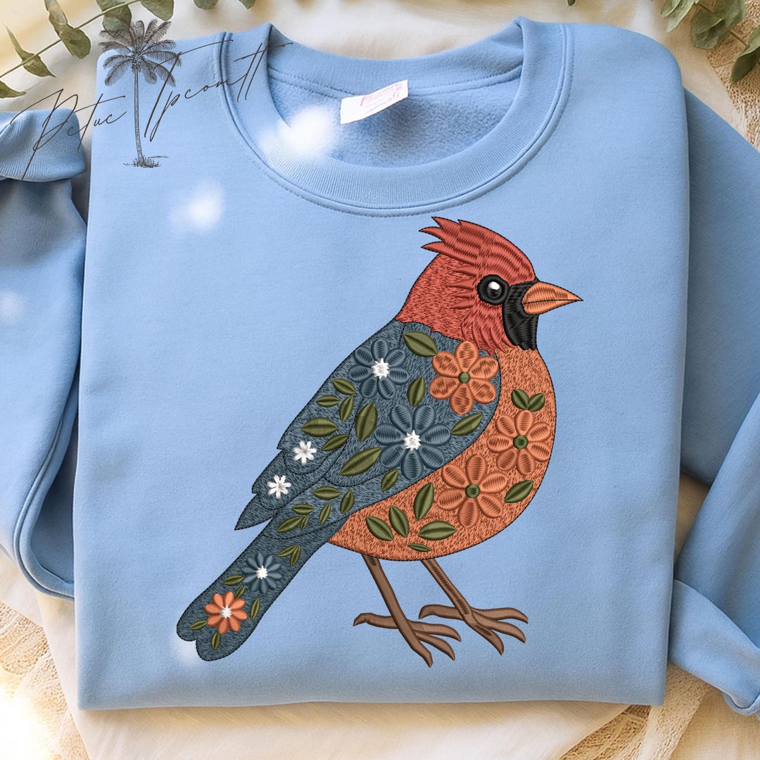 Floral Bird Embroidery Design, Cute Songbird With Flowers, Nature ...