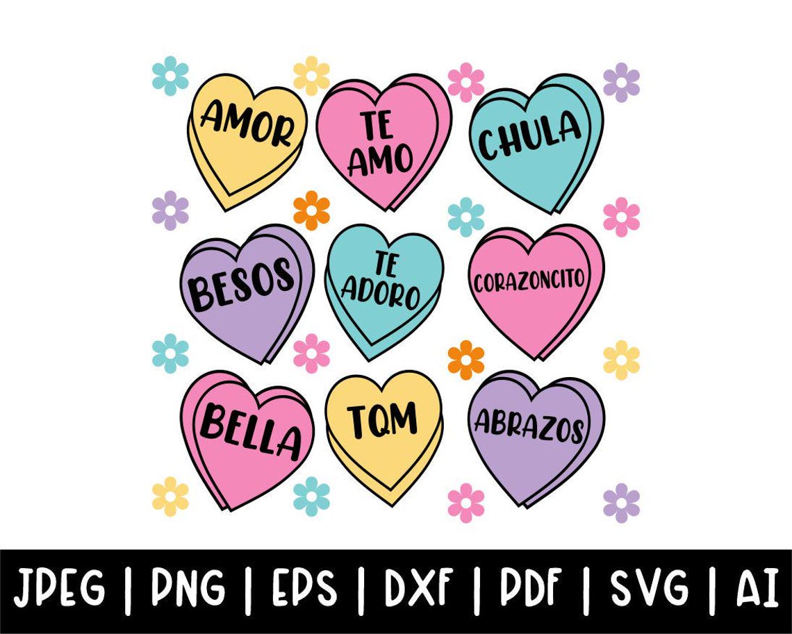 Spanish Valentine Conversation Hearts Svg: Amor Png (digital Download ...