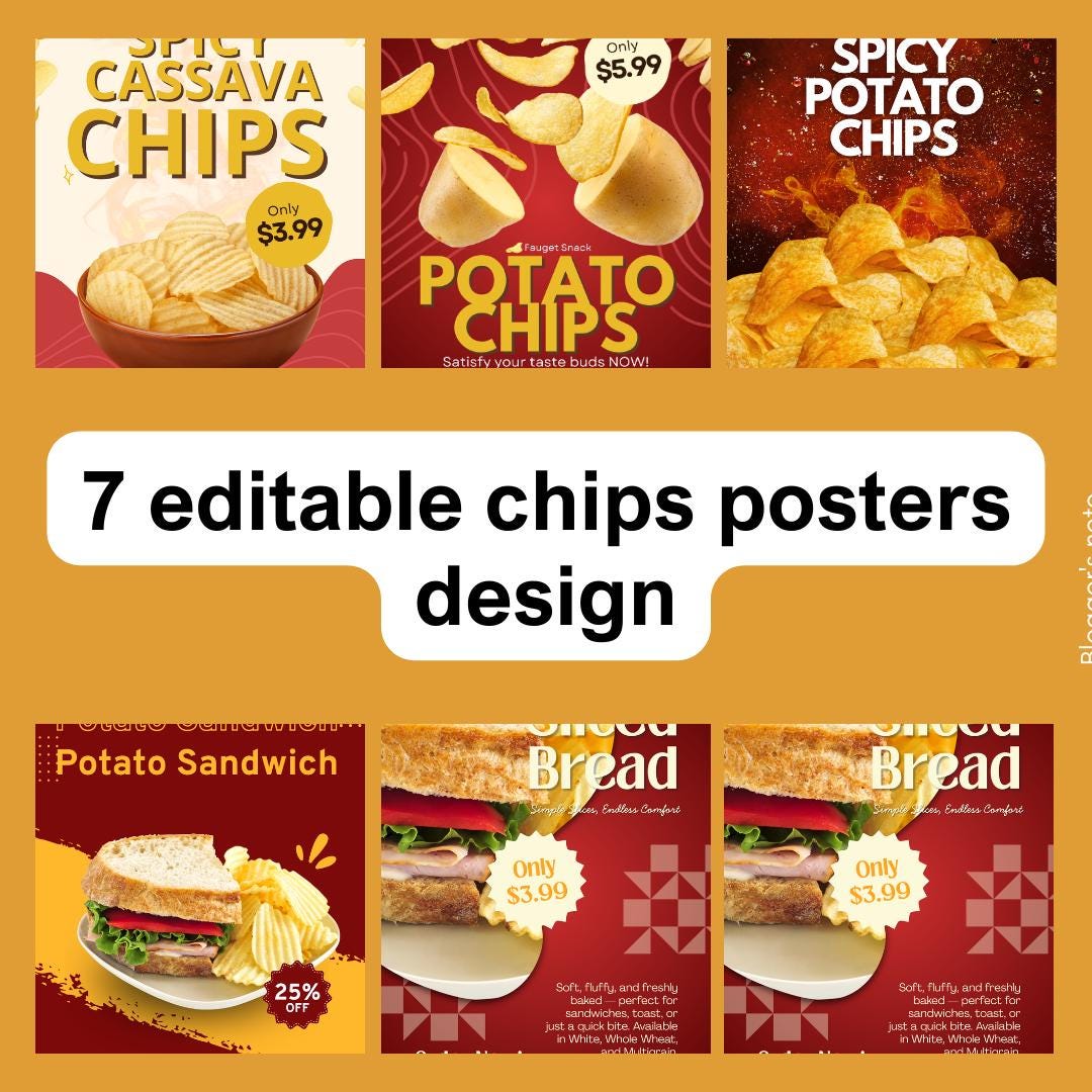 Potato Chips Poster | Modern Fast Food Restaurant Decor (digital ...