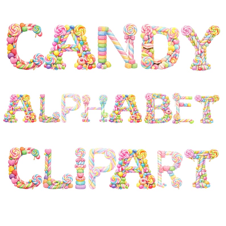 Watercolour Candyland Alphabet Clipart Set 26, Sweet Treat Letters ...