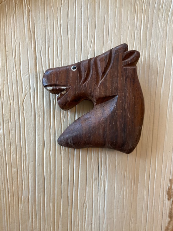 vintage horse brooch wood - Gem