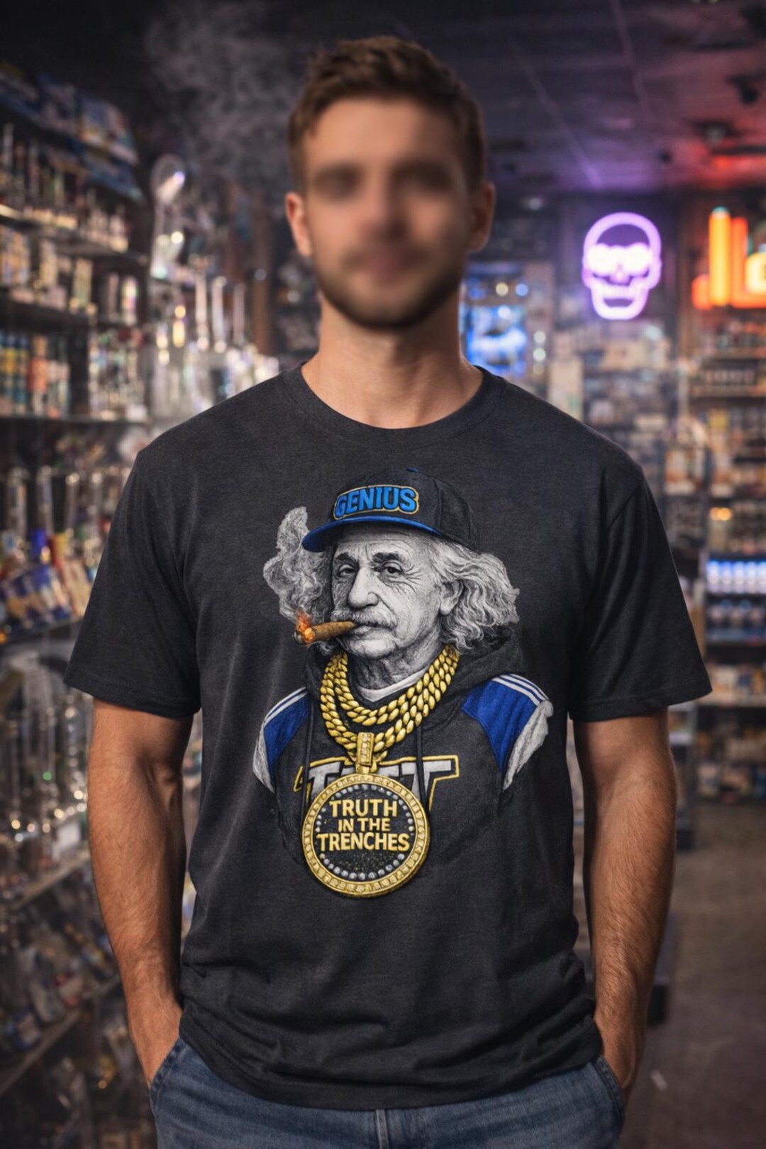 Einstein Pop Art Goon Albert Einstein Drip Smoking With Chains and Cap ...